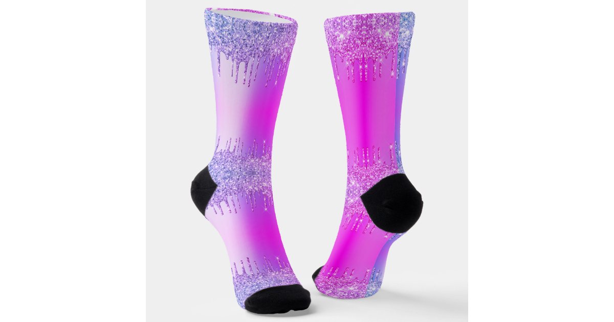 Purple Pink Neon Gold Glitter Sparkly Drips Socks | Zazzle