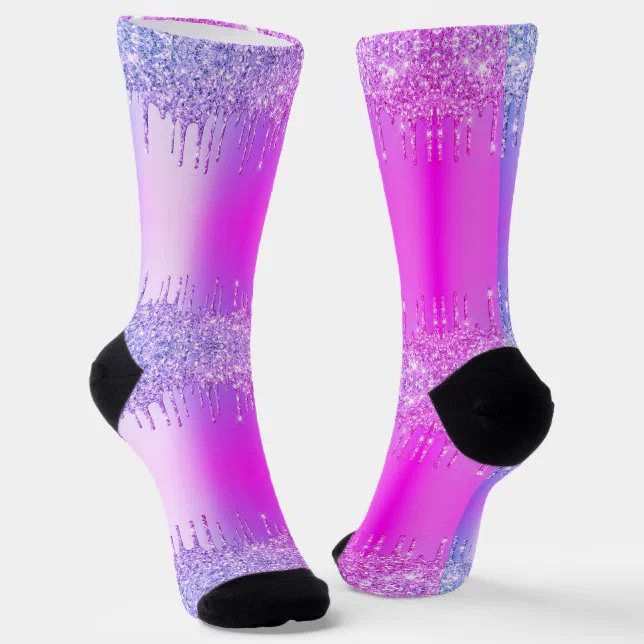 Purple Pink Neon Gold Glitter Sparkly Drips Socks | Zazzle