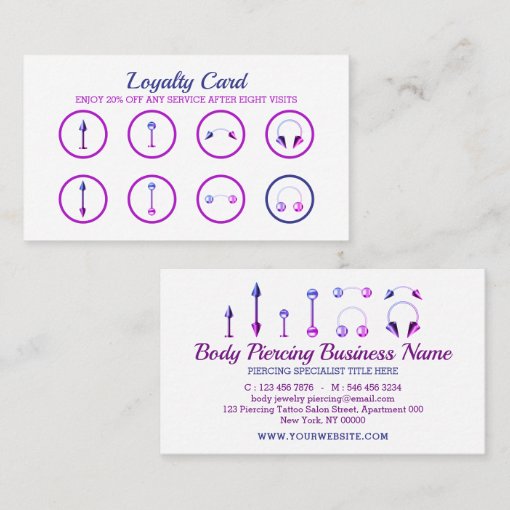Purple Pink Neon Stylish Body Piercing Loyalty Card | Zazzle