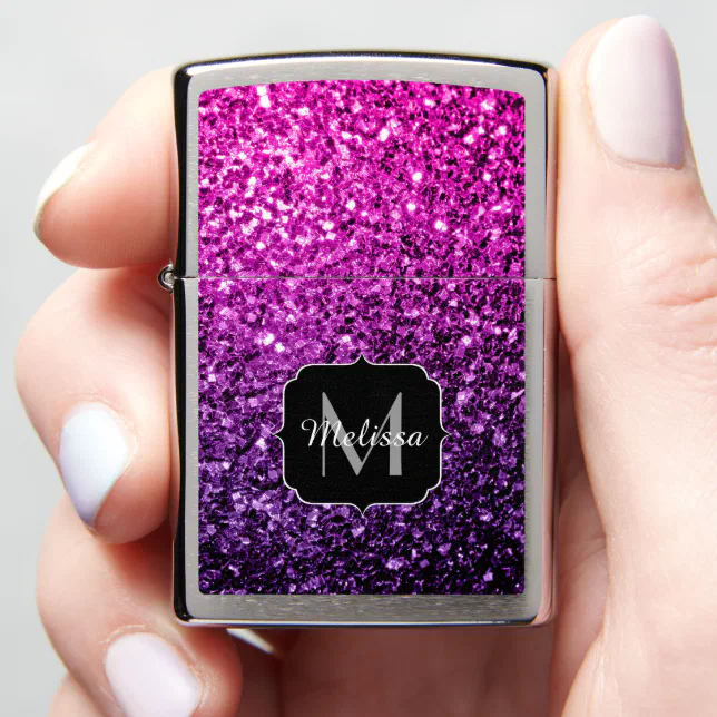 Purple Pink Ombre Faux Glitter Sparkles Monogram Zippo Lighter Zazzle