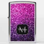Purple Pink Ombre faux glitter sparkles Monogram Zippo Lighter | Zazzle