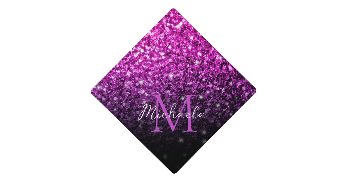 Purple Pink Ombre faux sparkles bling Monogram Graduation Cap Topper ...