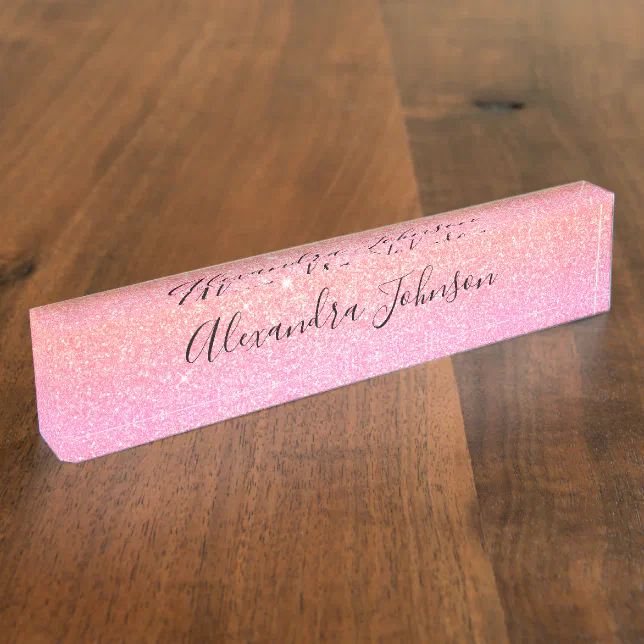 Purple Pink Ombre Glitter Sparkle Girly Modern Desk Name Plate | Zazzle