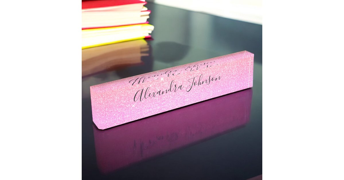 Purple Pink Ombre Glitter Sparkle Girly Modern Desk Name Plate | Zazzle