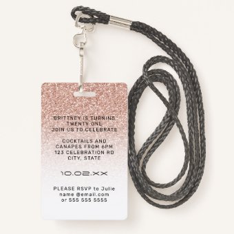 Purple Pink Ombre Glitter VIP Pass Party Invite Badge | Zazzle