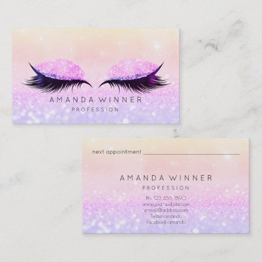 Purple Pink Ombre Lashes Makeup Glitter Makeup Appointment Card | Zazzle