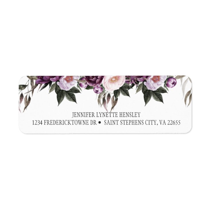 Purple Pink Plum Peonues Return Address| Label | Zazzle