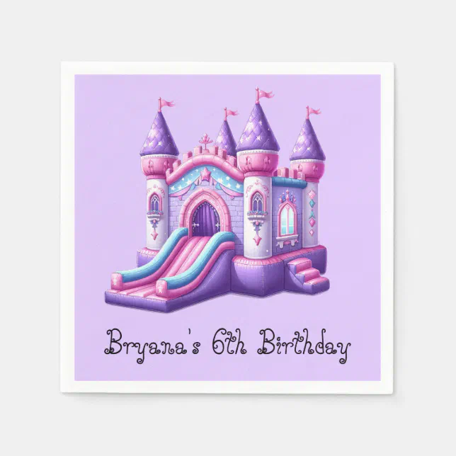 Purple Pink Princess Castle Bounce House Party Napkins | Zazzle