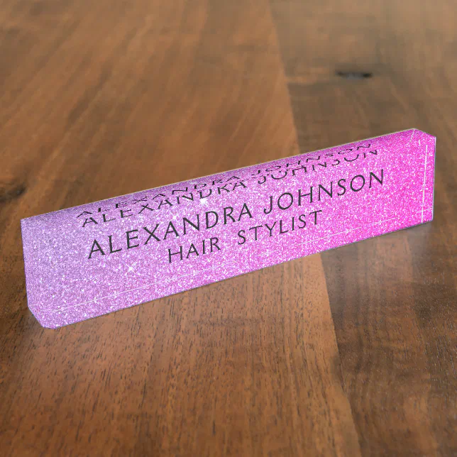 Purple Pink Professional Glitter Sparkle Modern Desk Name Plate | Zazzle