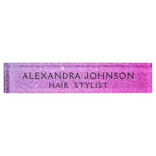 Purple Pink Professional Glitter Sparkle Modern Desk Name Plate | Zazzle