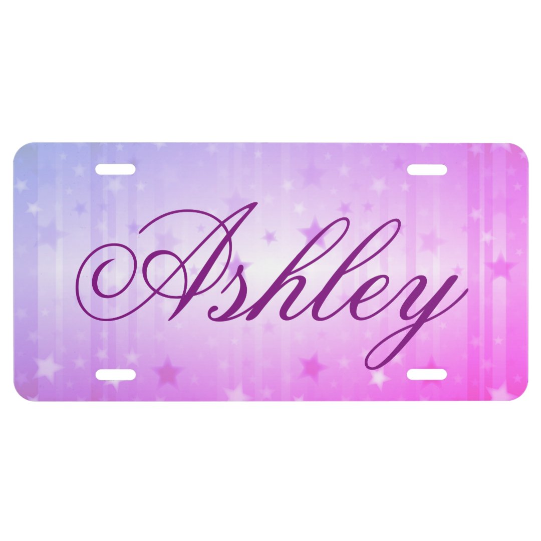 Purple Pink Star License Plate | Zazzle