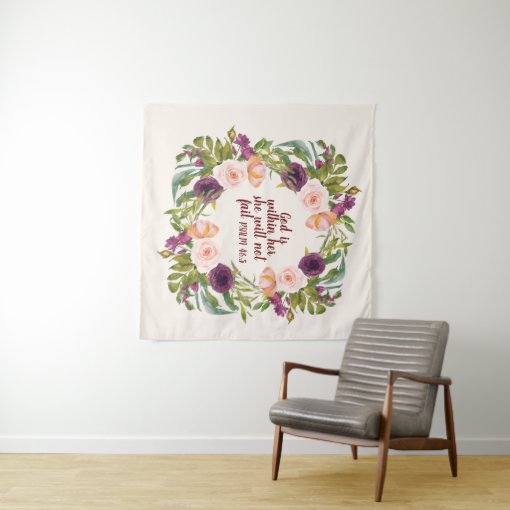 Purple Pink Watercolor Floral Christian Bible Tapestry | Zazzle