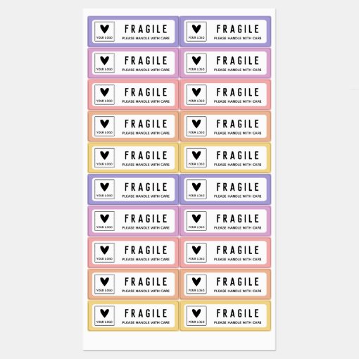 Purple Pink Yellow Borders Fragile Business Logo Labels | Zazzle
