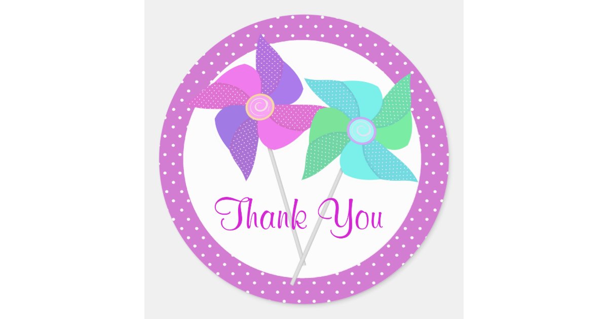 Purple Pinwheels and Polka Dots Classic Round Sticker | Zazzle