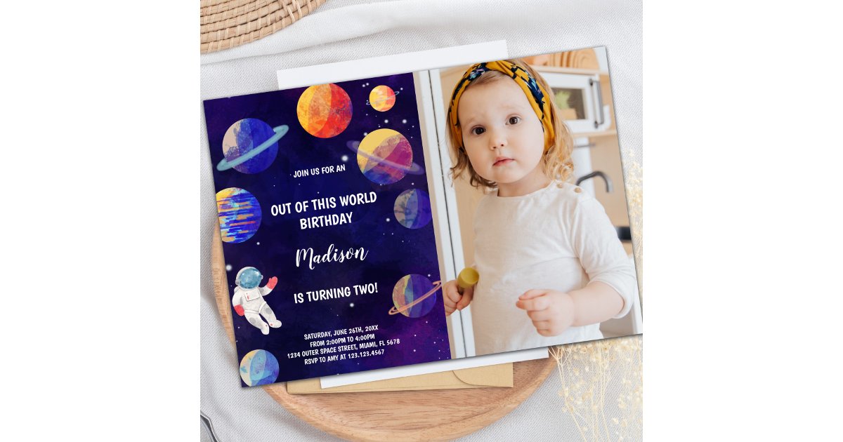 Purple Planets Galaxy Invitations with photo | Zazzle