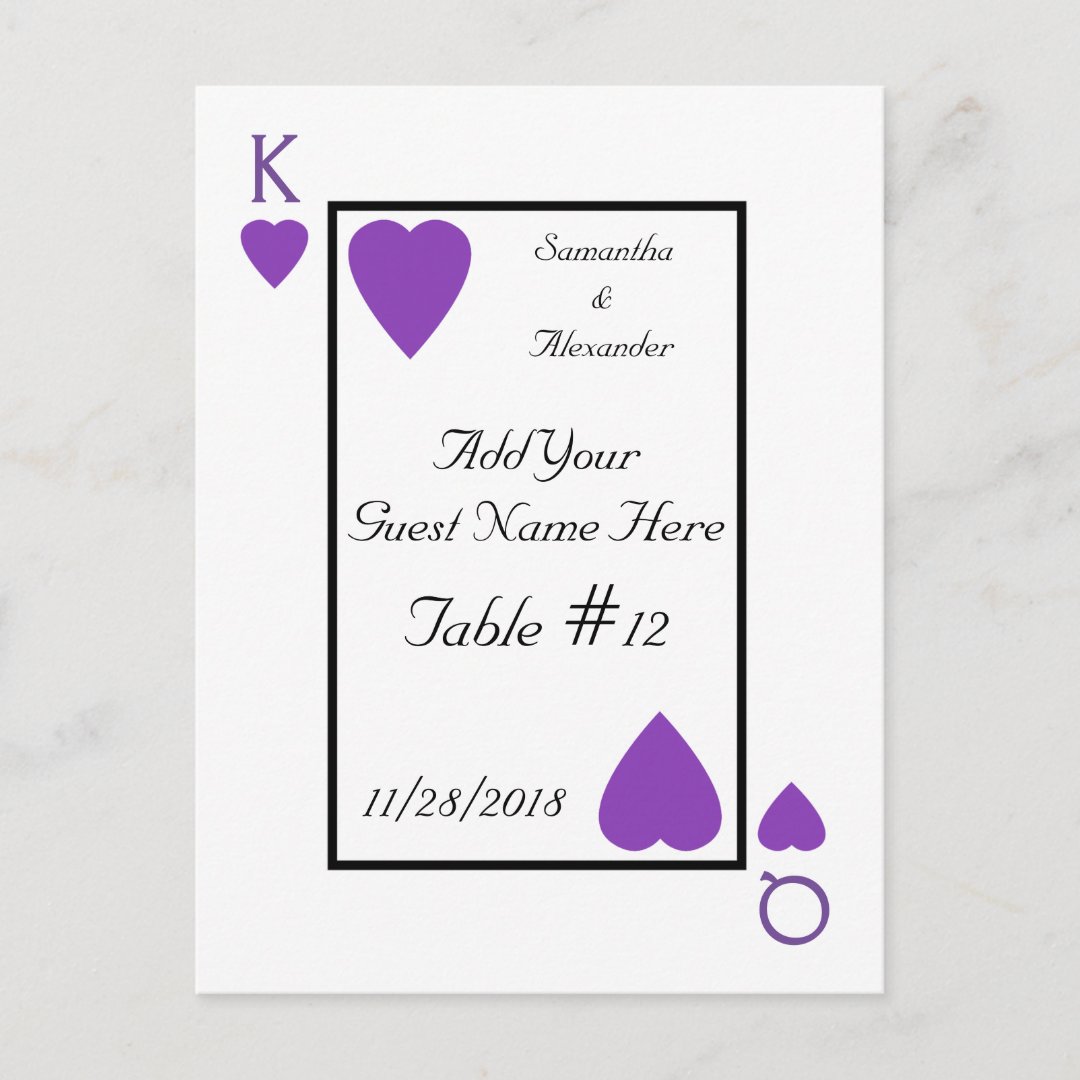 Purple Playing Card King/Queen Table Place Cards | Zazzle
