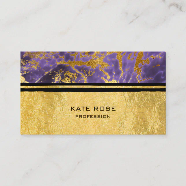 Purple Plum Black VIP Stone Marble Golden Makeup Business Card | Zazzle
