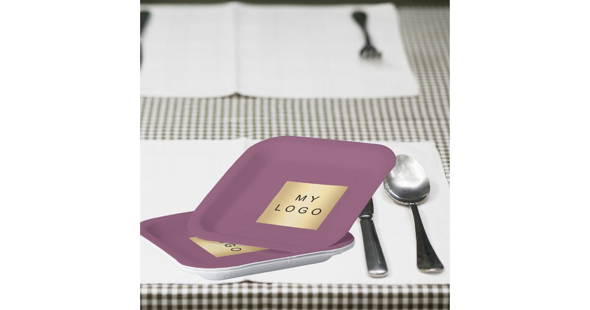 Purple plum business logo paper plates | Zazzle