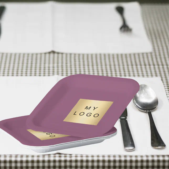 Purple plum business logo paper plates | Zazzle