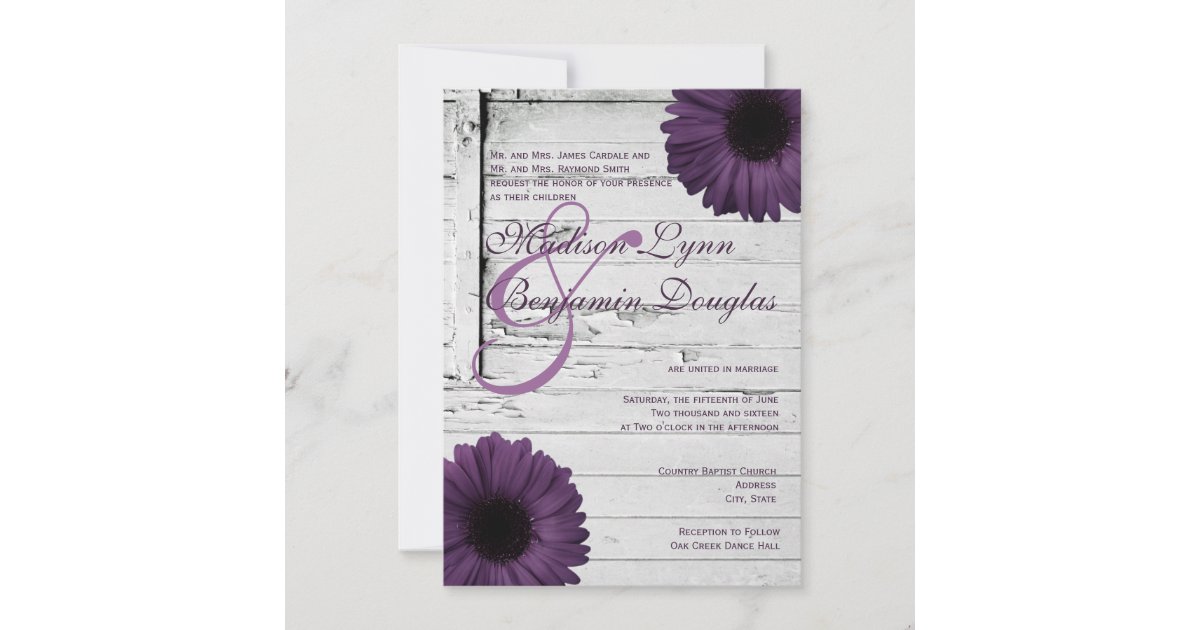 Purple Plum Gerber Daisy Wedding Invitations Ver2 | Zazzle