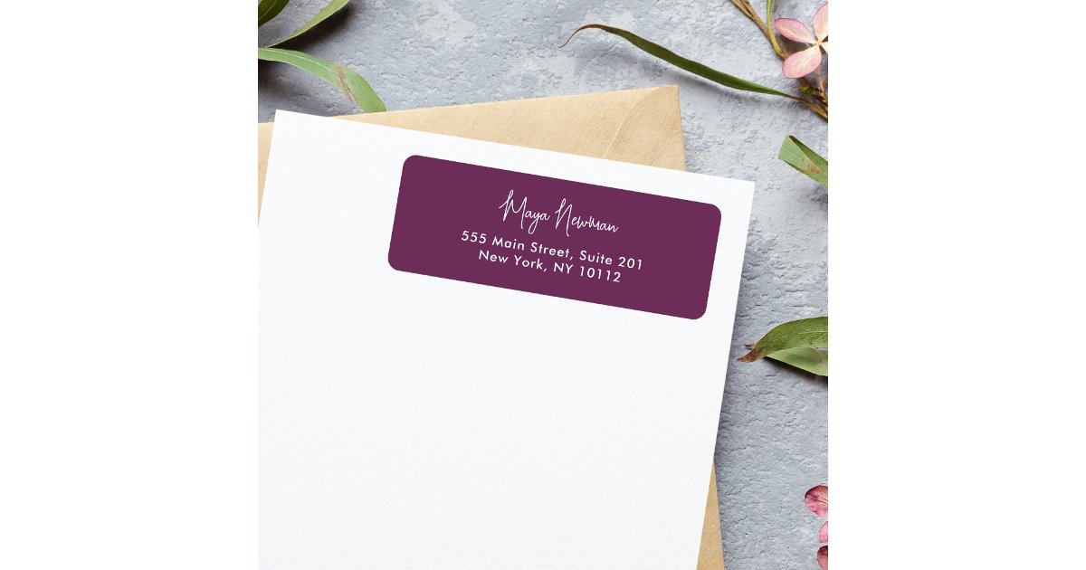 PURPLE PLUM MINIMAL SIGNATURE MONOGRAM NAME LABEL | Zazzle
