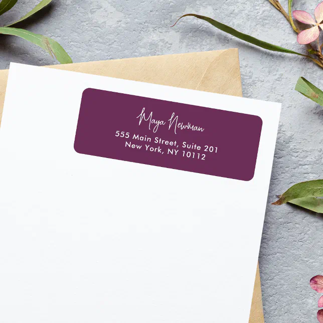PURPLE PLUM MINIMAL SIGNATURE MONOGRAM NAME LABEL | Zazzle