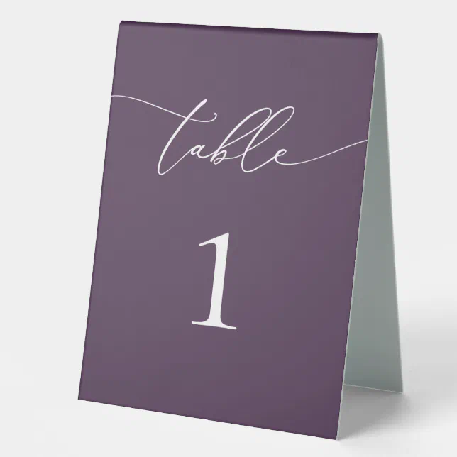 Purple Plum Minimalist Wedding Table Number Table Tent Sign | Zazzle