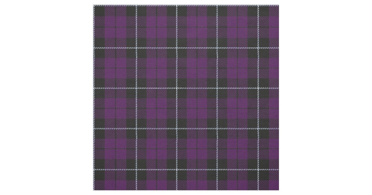 Purple/Plum plaid with white/black stripe Fabric | Zazzle