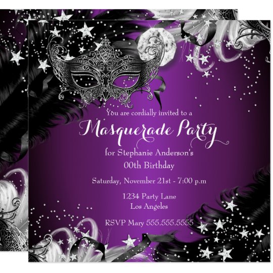 Purple plum Sparkle Magical Night Masquerade Party Invitation | Zazzle.com