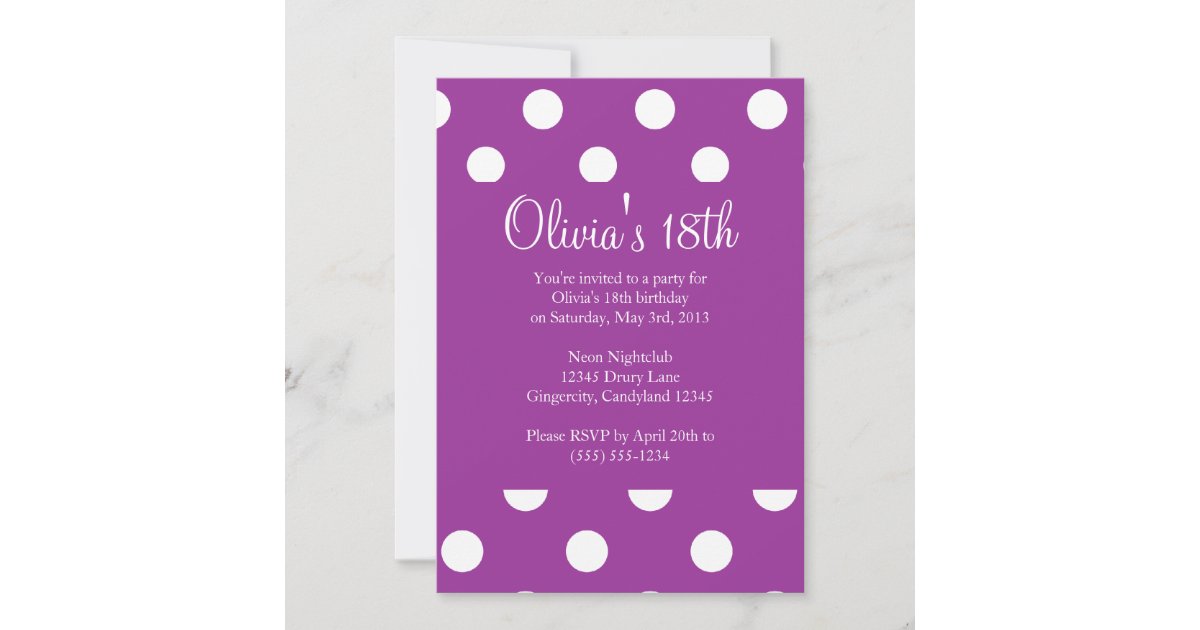 Purple Polka Dot Birthday Invitation | Zazzle