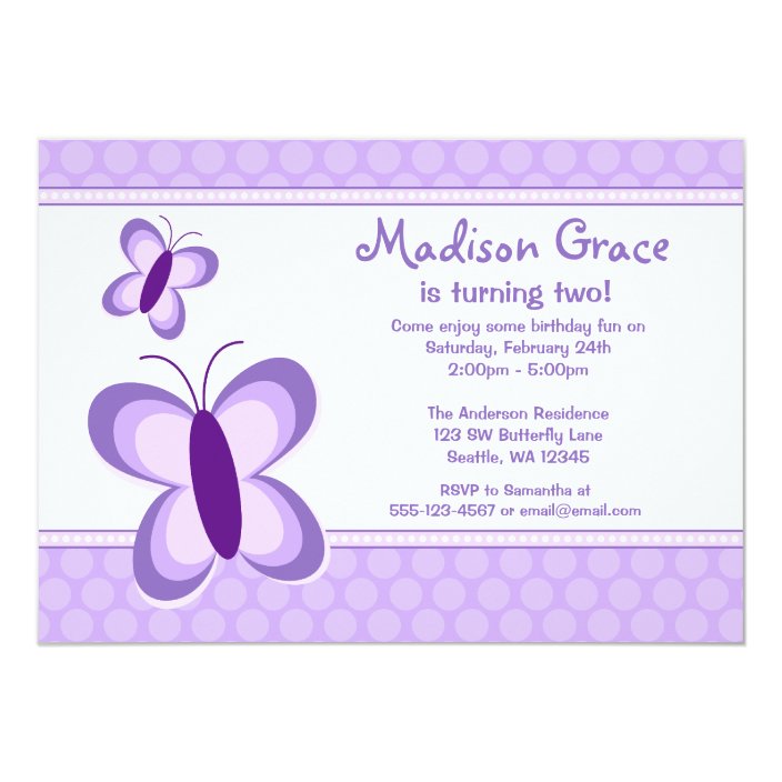 Purple Polka Dot Butterfly Birthday Invitations | Zazzle.com