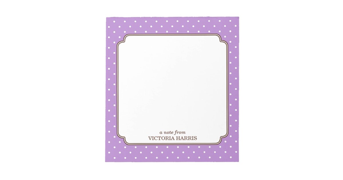 Purple polka dot personalized girly cute notepad | Zazzle