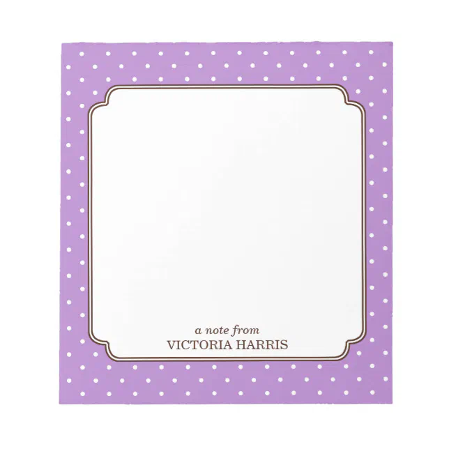 Purple polka dot personalized girly cute notepad | Zazzle
