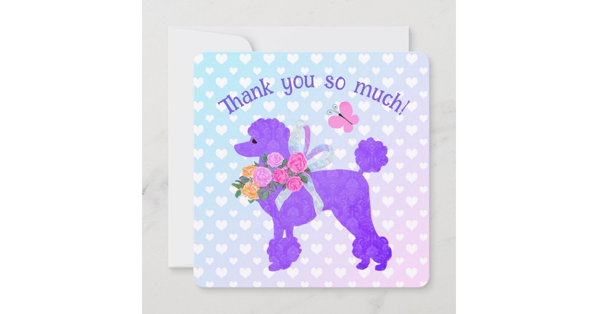 Purple Poodle Girls Thank You Invitation | Zazzle