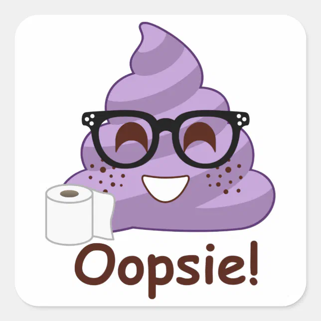 Purple Poop Emoji Oops Square Sticker | Zazzle