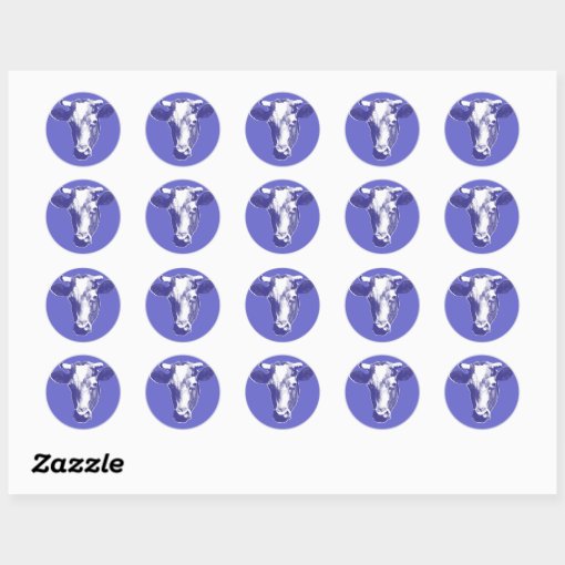 Purple Pop Art Cow Graphic Classic Round Sticker | Zazzle