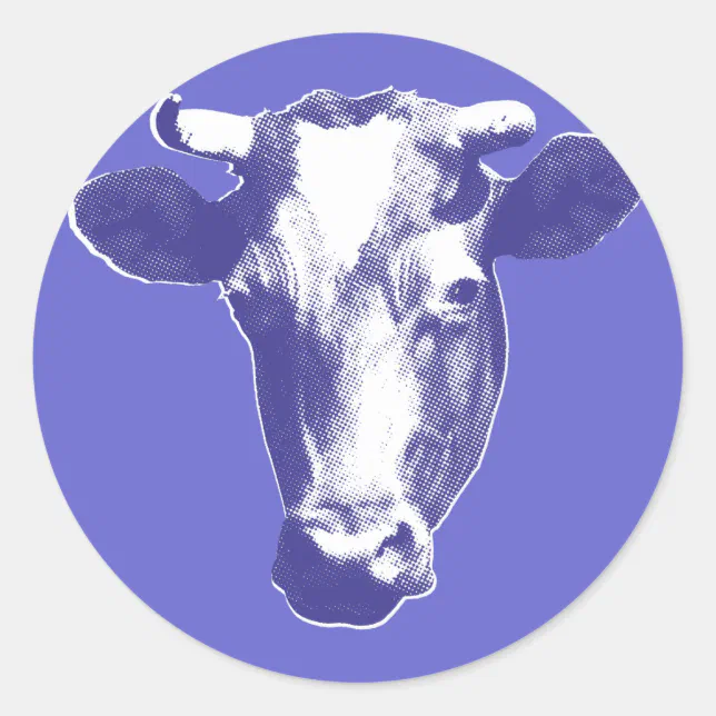 Purple Pop Art Cow Graphic Classic Round Sticker | Zazzle