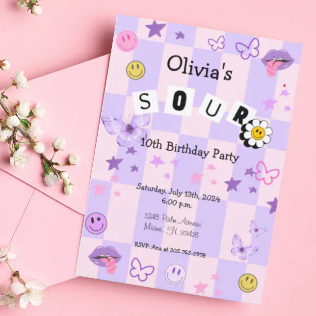 Purple Pop Music Tween Teen Birthday Invitation | Zazzle