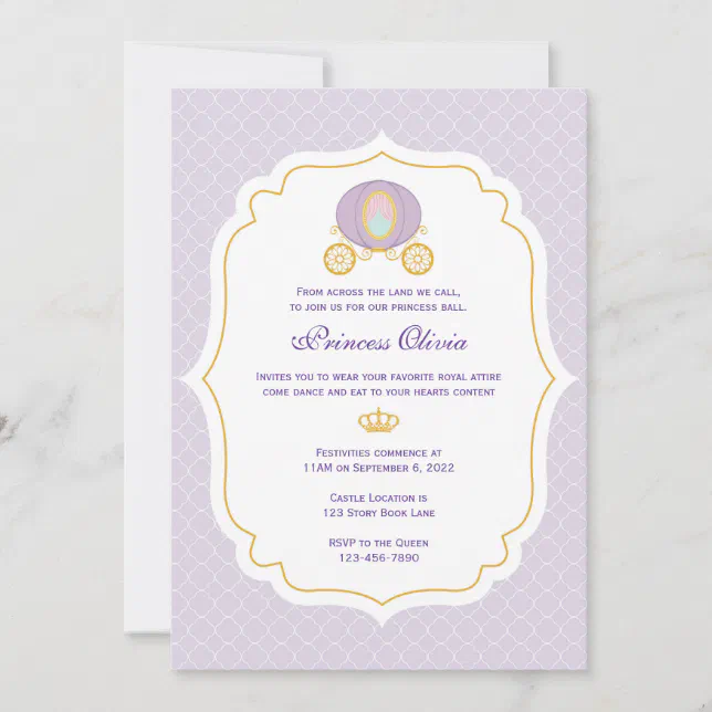 Purple Princess Birthday Invitation | Zazzle