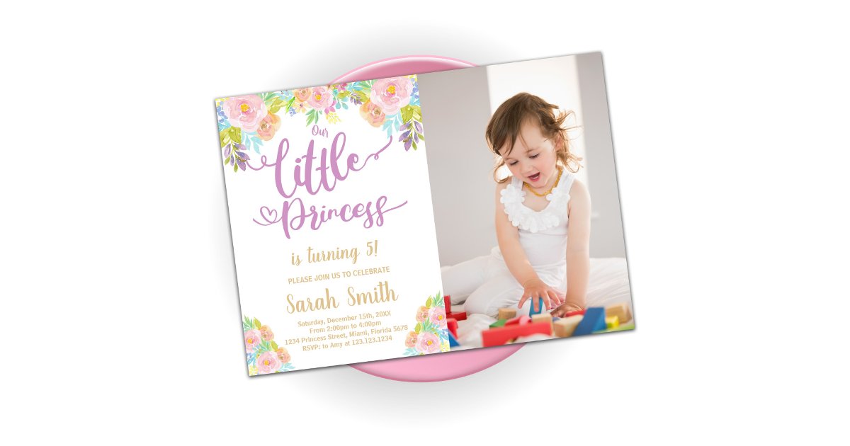 Purple Princess Birthday Invitations with photo | Zazzle