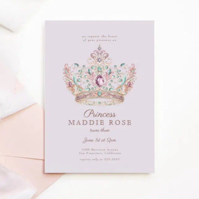 Purple Princess Crown Fairytale Birthday Party Invitation | Zazzle