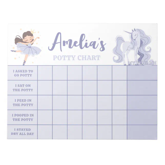 Purple Princess Potty Chart Personalized Name Task Notepad | Zazzle