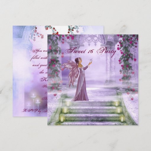 Purple Princess Red Rose Sweet 16 Party Invitation | Zazzle