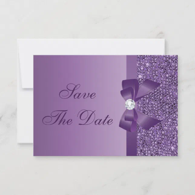 Purple Printed Sequins Wedding Save the Date | Zazzle