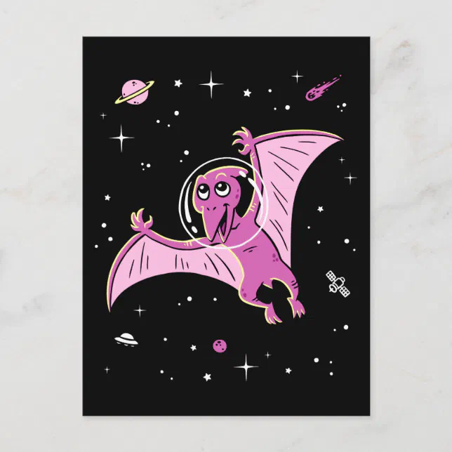 Purple Pterodactyl Dinos In Space Postcard | Zazzle