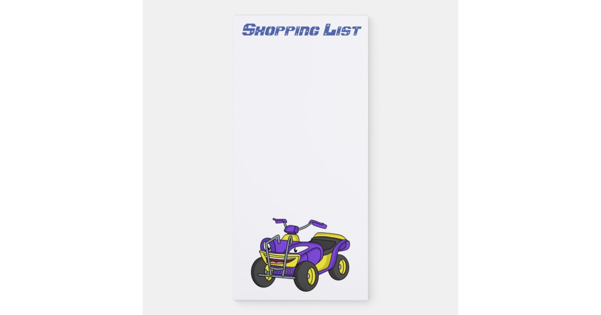 Purple Quad bike cartoon illustration Magnetic Notepad | Zazzle