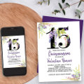 Purple Quinceanera Floral Number 15 Birthday Invitation | Zazzle