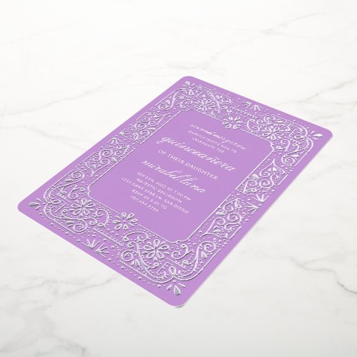Purple Quinceañera invitaciones Foil Invitation | Zazzle