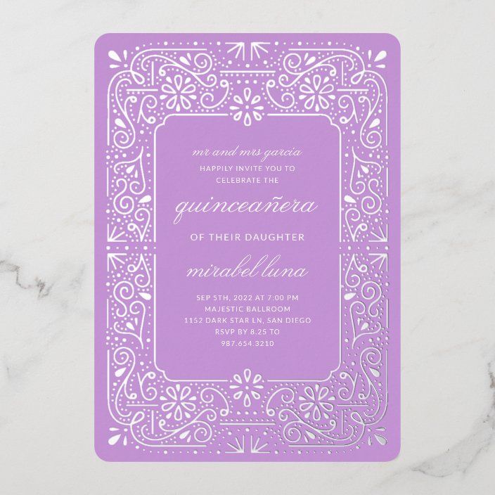 Purple Quinceañera invitaciones Foil Invitation | Zazzle.com