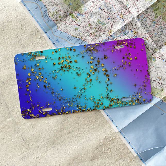 Purple Rainbow and Gold Glitter License Plate | Zazzle